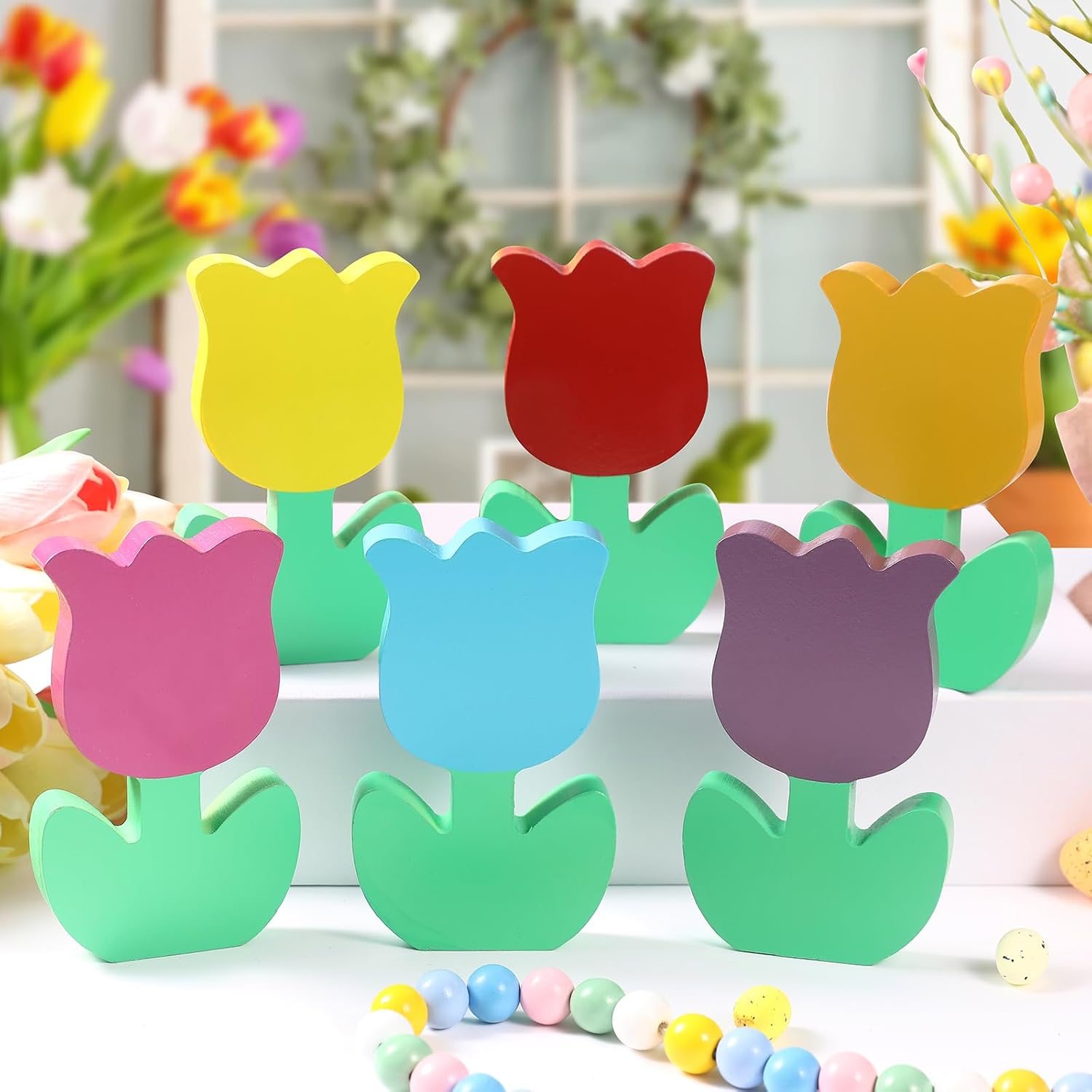 Amazon.com: Spring Decorations for Home-6Pcs Wooden Tulips Flowers ...