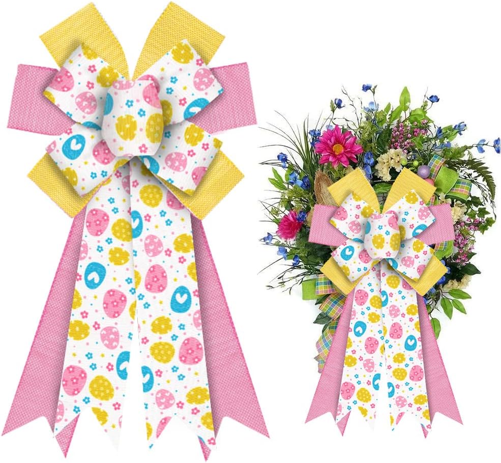 Amazon.com: Hying 10 Pieces Easter Bows for Wreath, Happy Easter Wreath ...