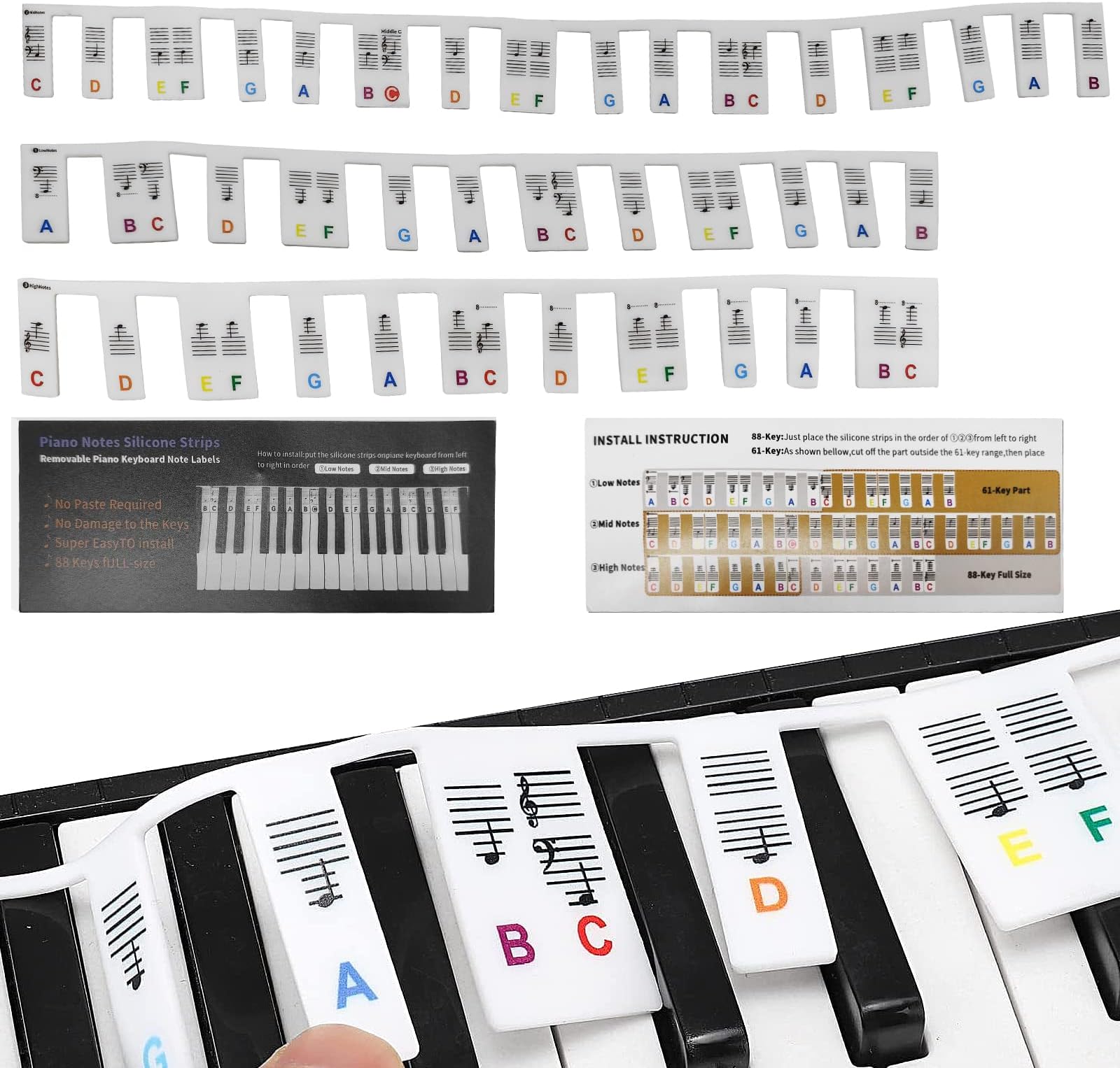 Amazon.com - Pacify Removable Piano Keyboard Stickers 61 & 88 Key Full ...