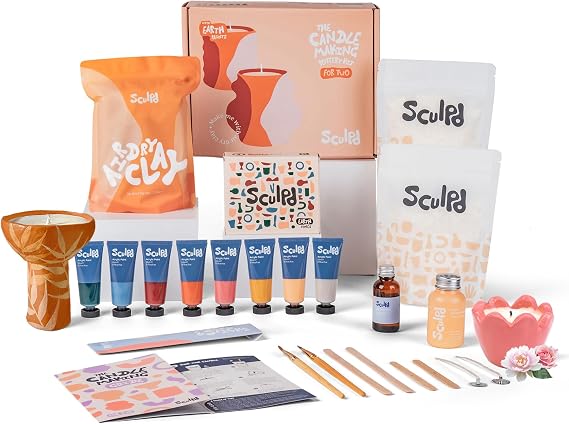 Sculpd Candle Making Pottery Kit with Air-Dry Clay and Acrylic Paint ...