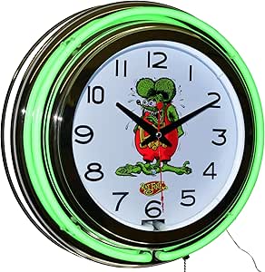 Amazon.com: Rat Fink Nostalgic Green Double Neon Lighted Wall Clock ...