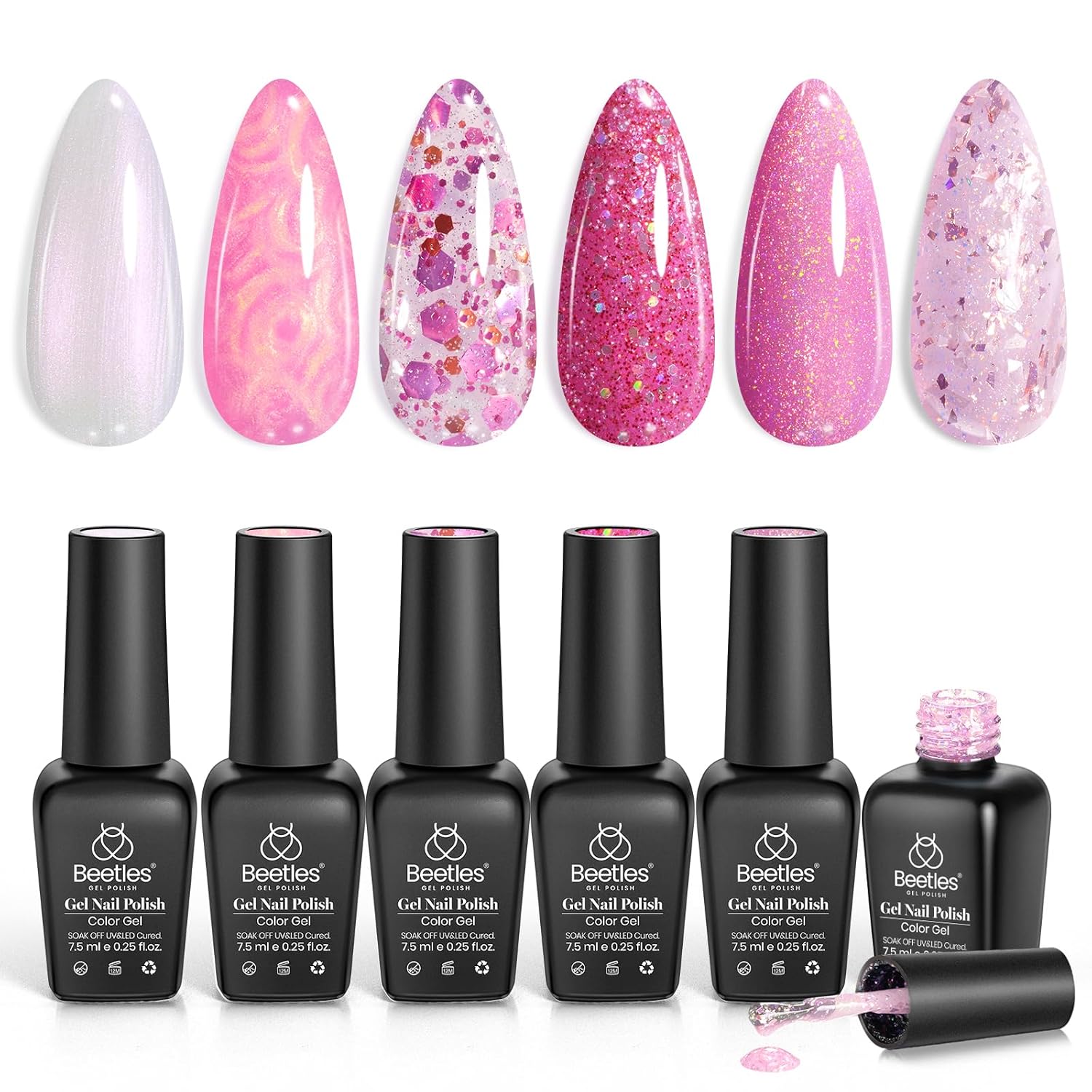 Amazon.com: Beetles Pink Gel Nail Polish Set - 6 Colors Shimmer Nail ...