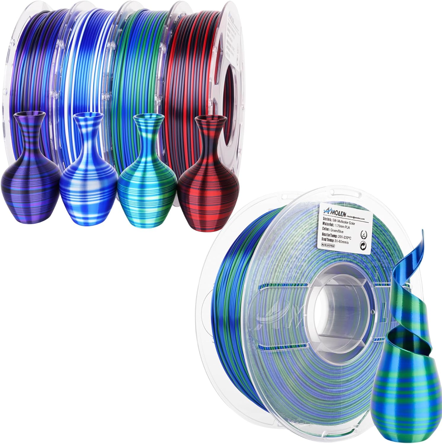Amazon.com: AMOLEN S-Series Silk PLA Bundle 200g X 4 Spools & Blue ...