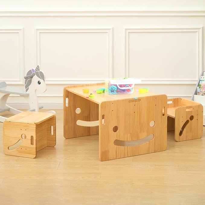 Amazon.com: FUNLIO Height Adjustable Montessori Weaning Table and Chair ...