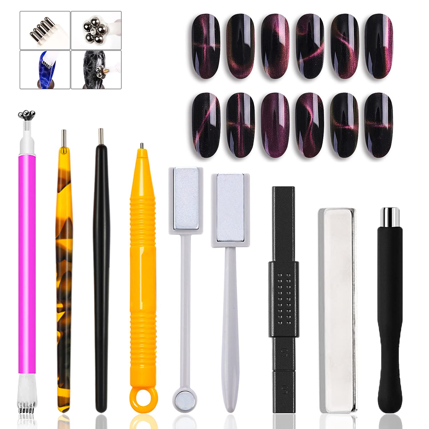 Amazon.com : JERCLITY 9 Pieces Cat Eye Magnet for Nails Double-head ...