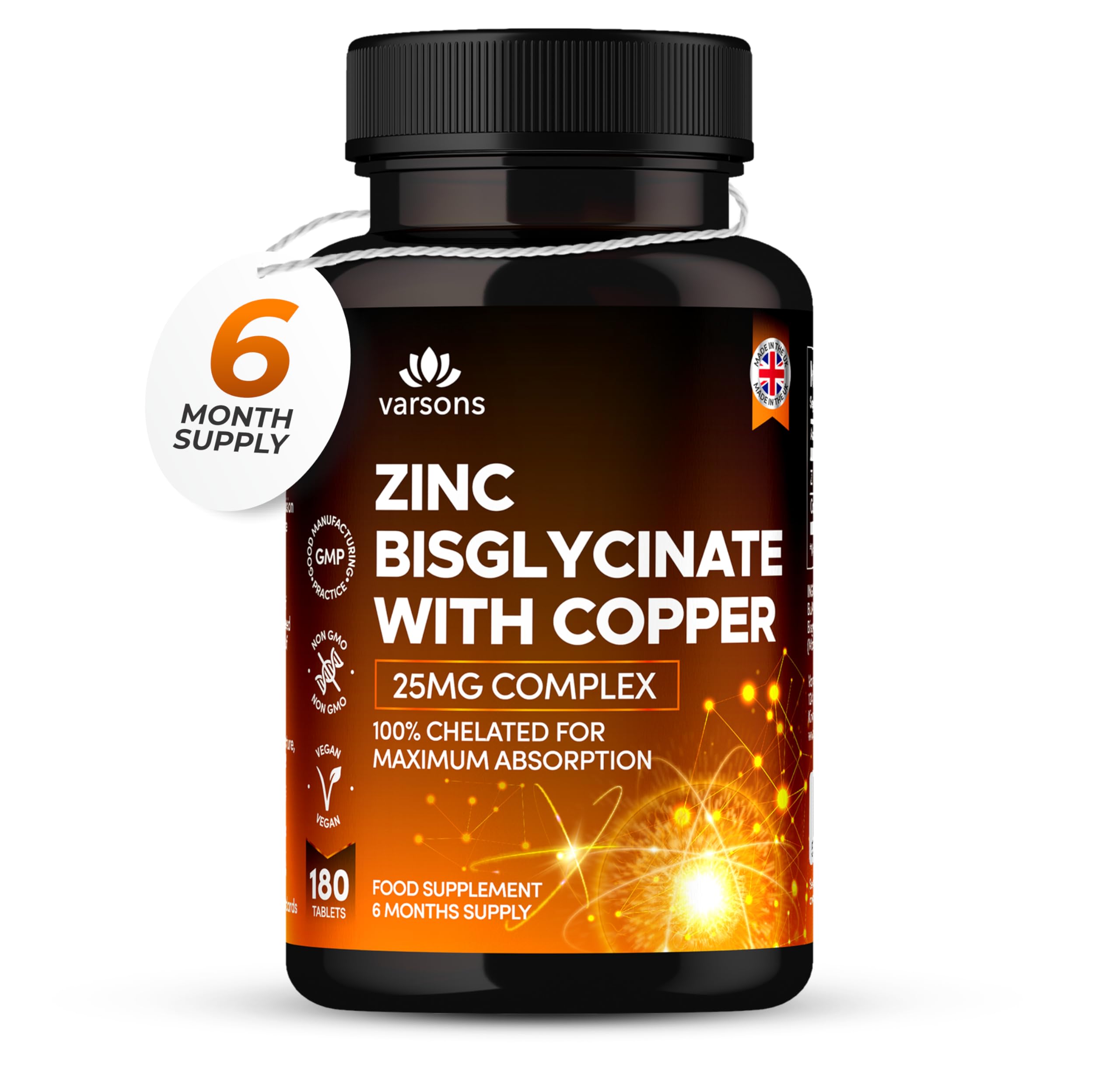 Zinc Bisglycinate 25mg with Copper - High Absorption Zinc Tablets for ...