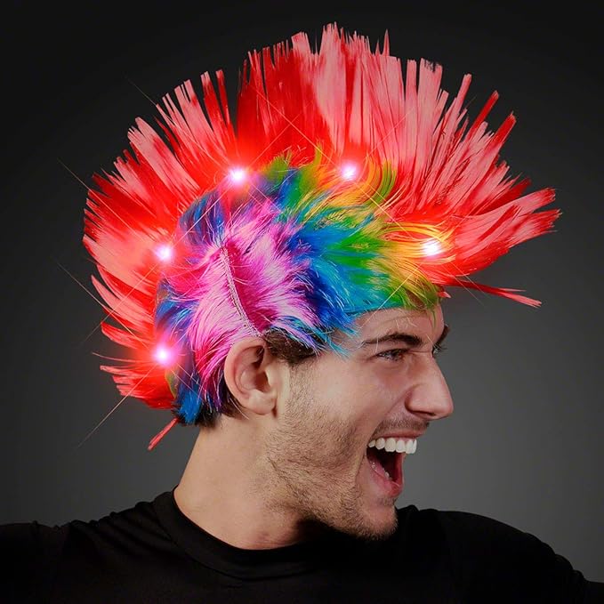 Amazon.com: FlashingBlinkyLights Punk Rock Mohawk Light Up Wig with ...