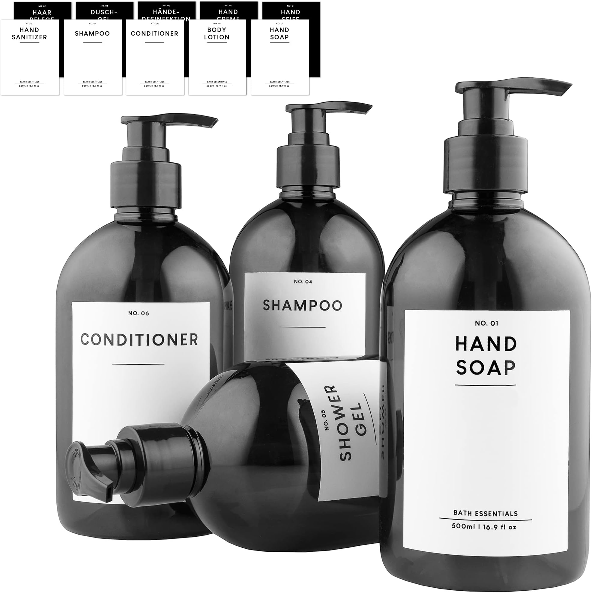 Ezebesta 4 Stück 300ml Seifenspender mit Etiketten Lotionspender aus PET Plastik Leer Flasche ...