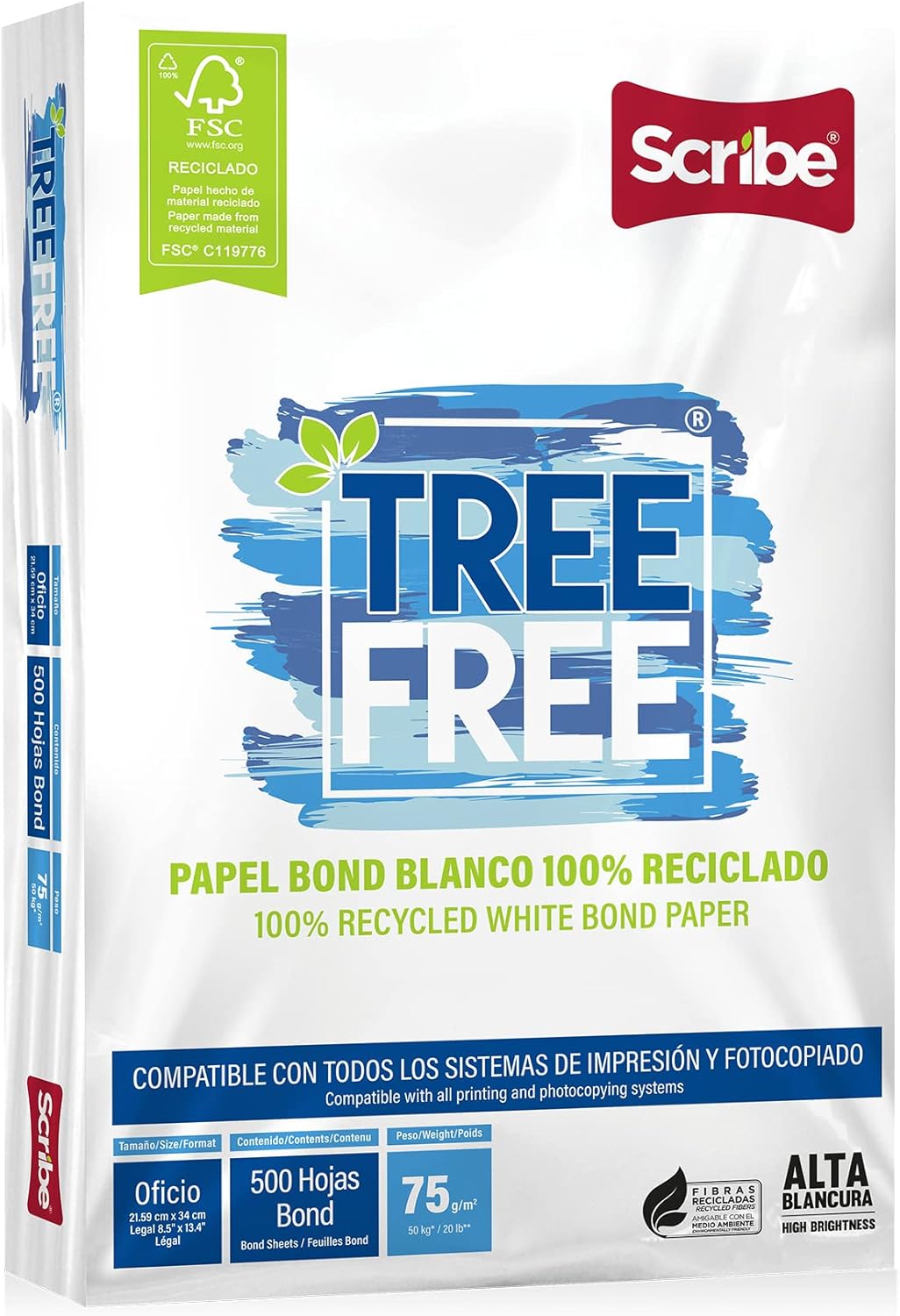 Scribe Tree Free FSC® Papel Bond Blanco Oficio Paquete de 500 Hojas 75g ...