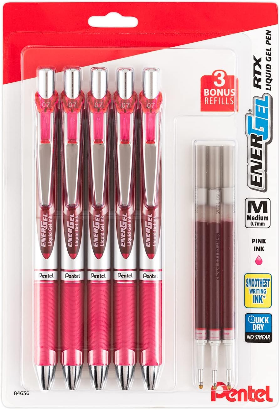 Amazon.com: EnerGel RTX Retractable Liquid Gel Pen.7mm, Pink Barrel, Black Ink. 3/Pack : Office ...