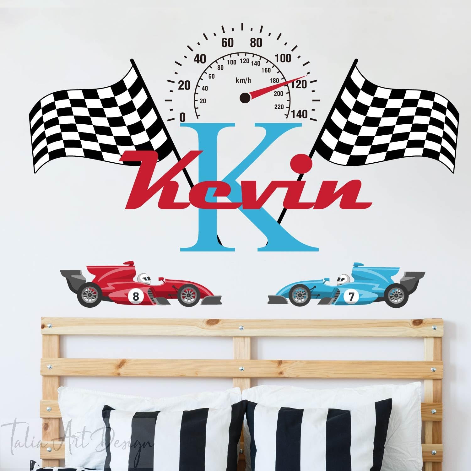 Race Car Wall Decal with Custom Name, Sticker for Kids Room, Nursery or ...