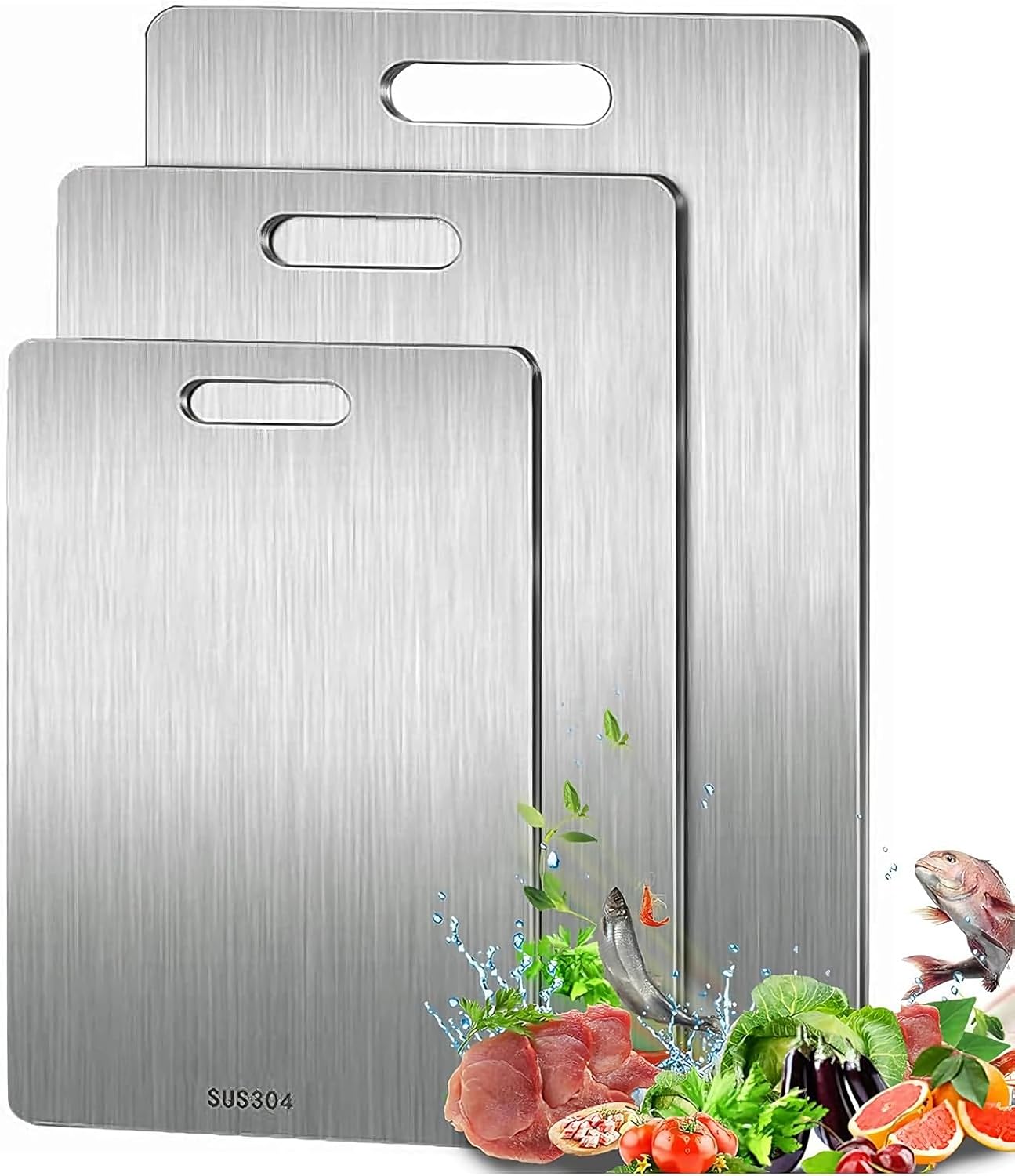 3PCS Titanium Cutting Board,Countertop Non Slip Stainless Non Stick ...