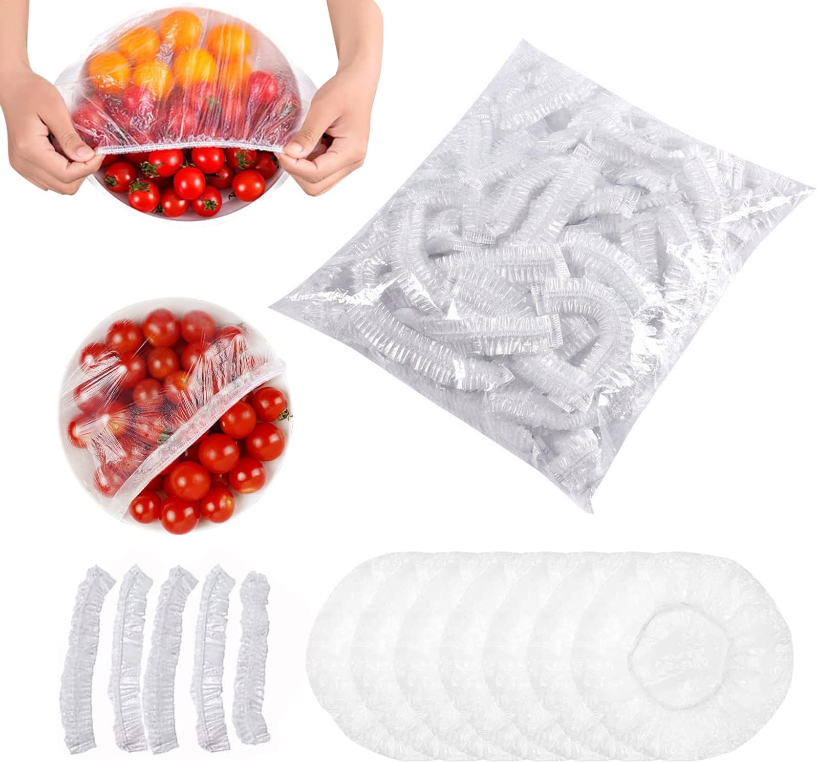 Lot de 100 couvercles alimentaires élastiques en polyéthylène, Sacs de ...