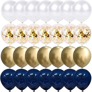 Amazon.com: Navy Blue and Gold Confetti Balloons, 50 pcs 12 inch Pearl White and Gold Metallic ...