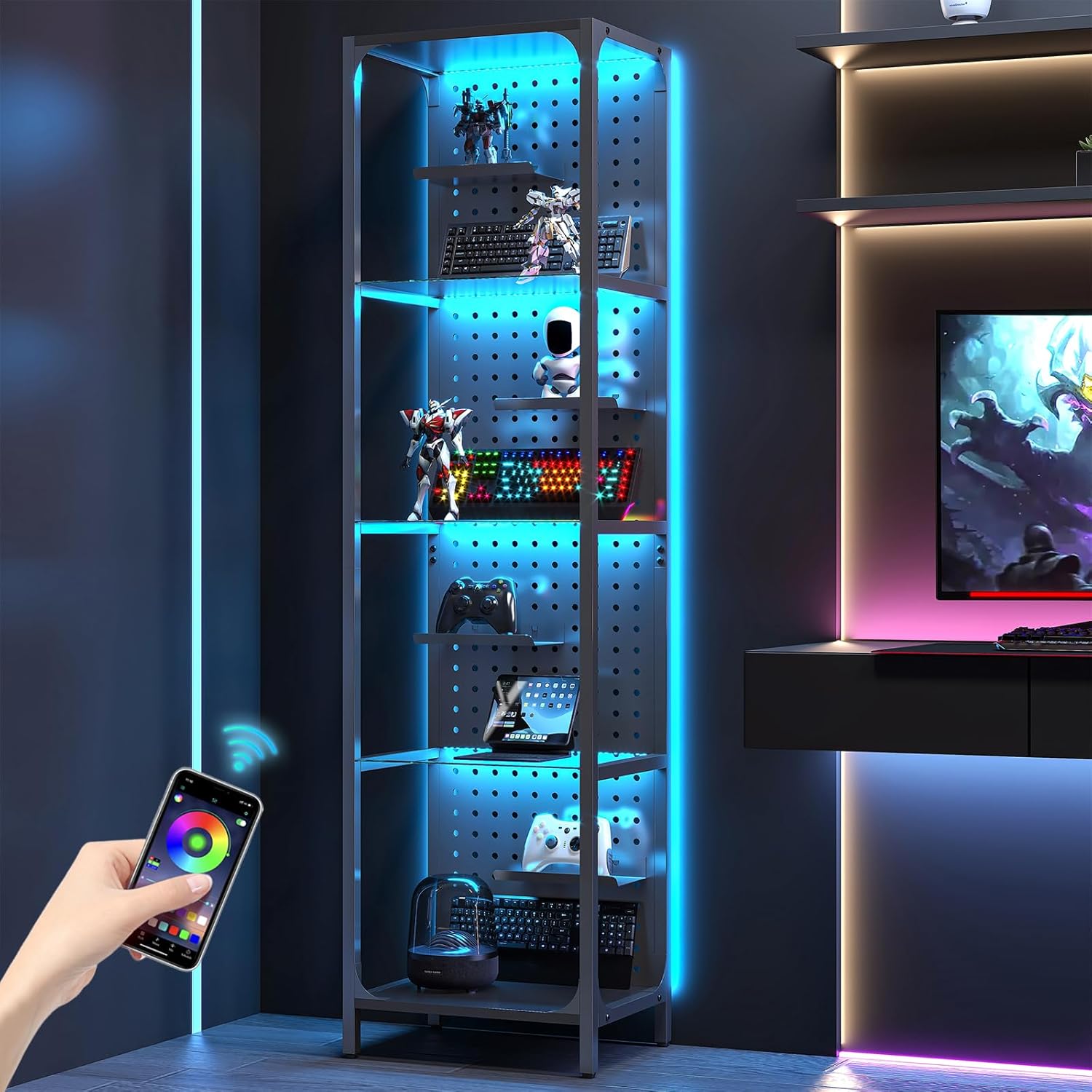 Amazon.com: Saudism Glass Display Shelf for Collectibles, LED Black ...