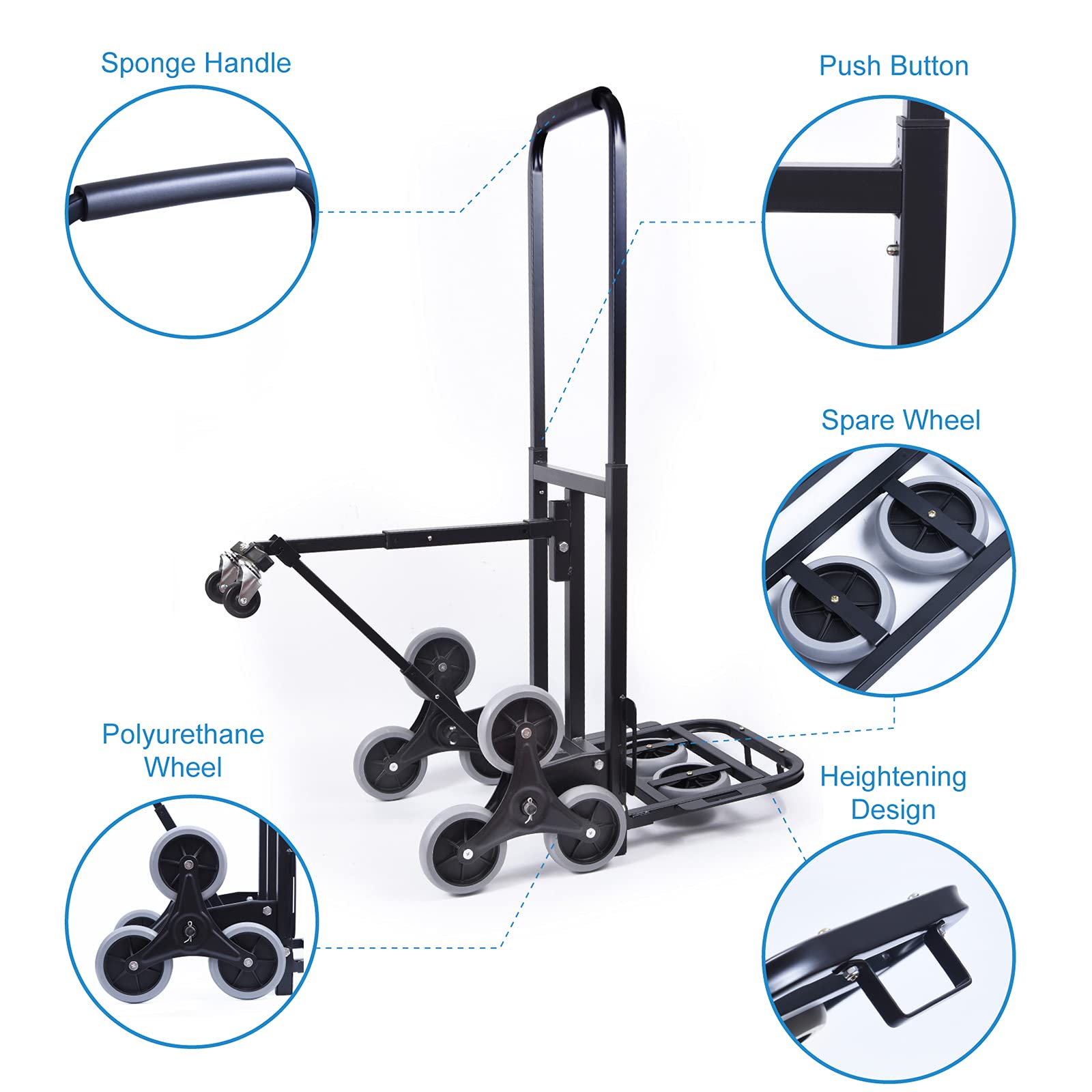 Snapklik.com : LEADALLWAY Stair Climbing Cart Heavy Duty 330lb Capacity ...