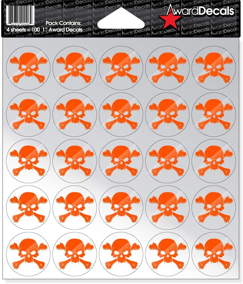 Amazon.com: Award Decals New Skull and Crossbone (Orange on Clear ...