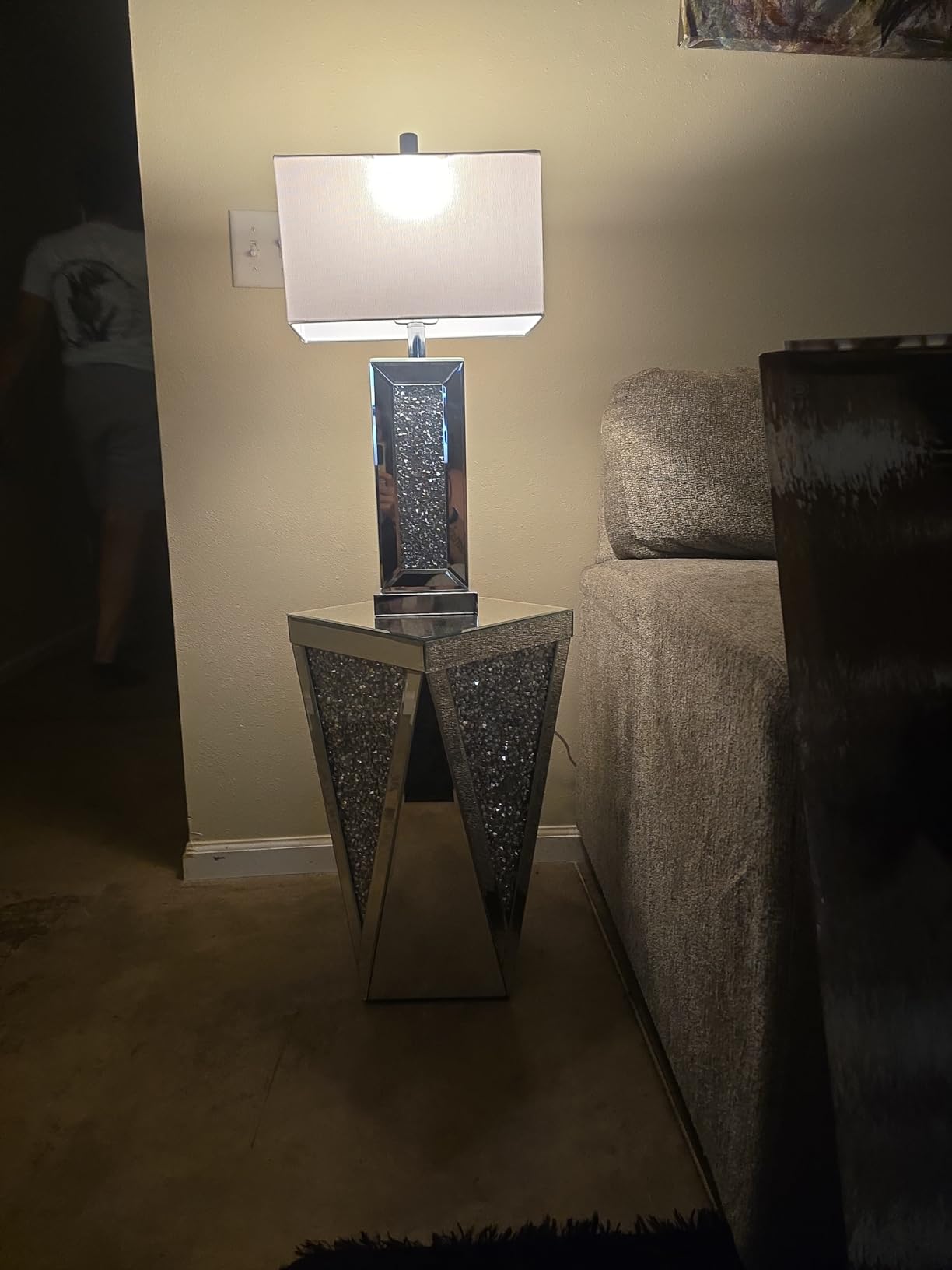 Modern Table Lamp Set of 2 Touch Control, Silver Mirror Big Diamond ...