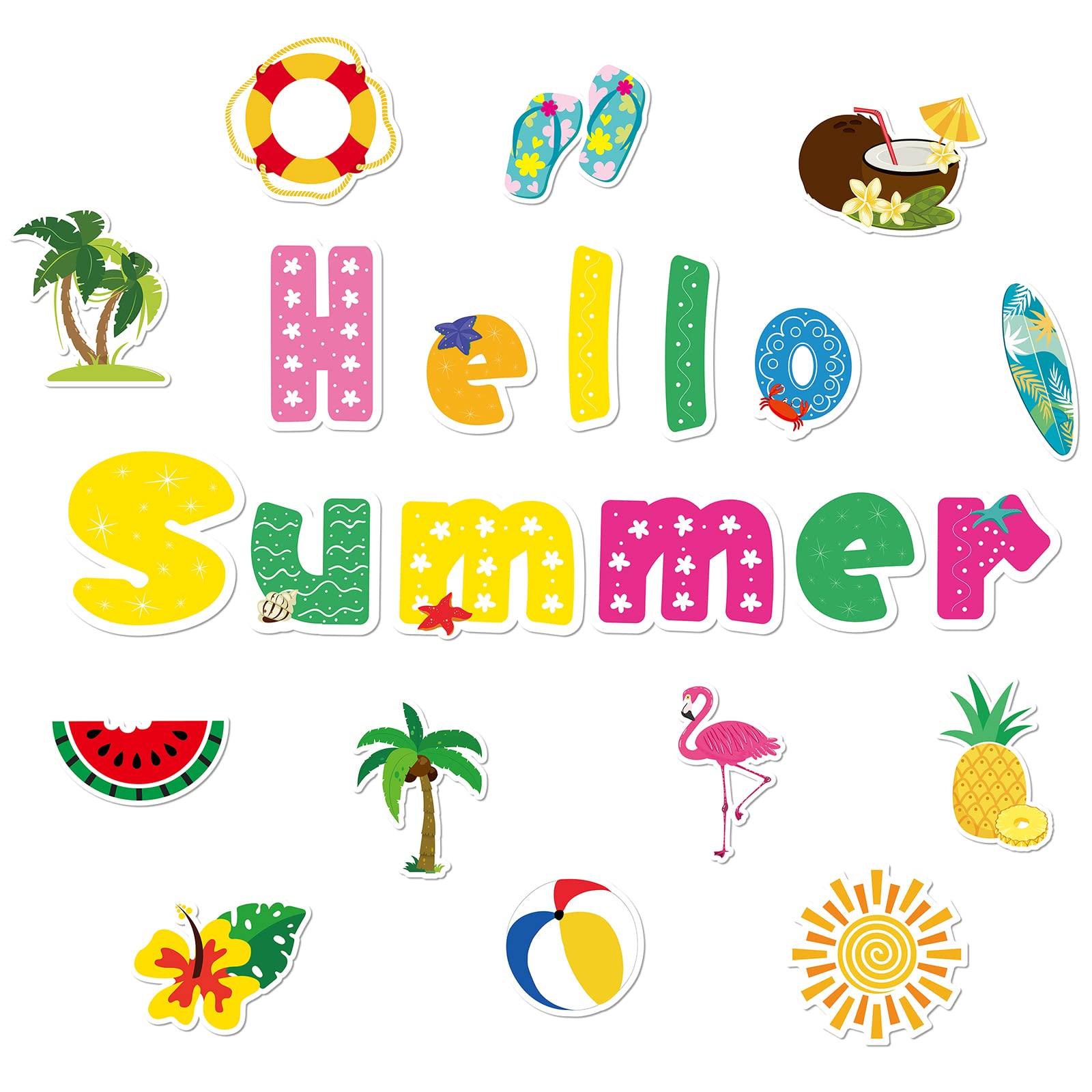 Buy 58 Pieces Hello Summer Cutouts Summertime Bulletin Board Decoration ...