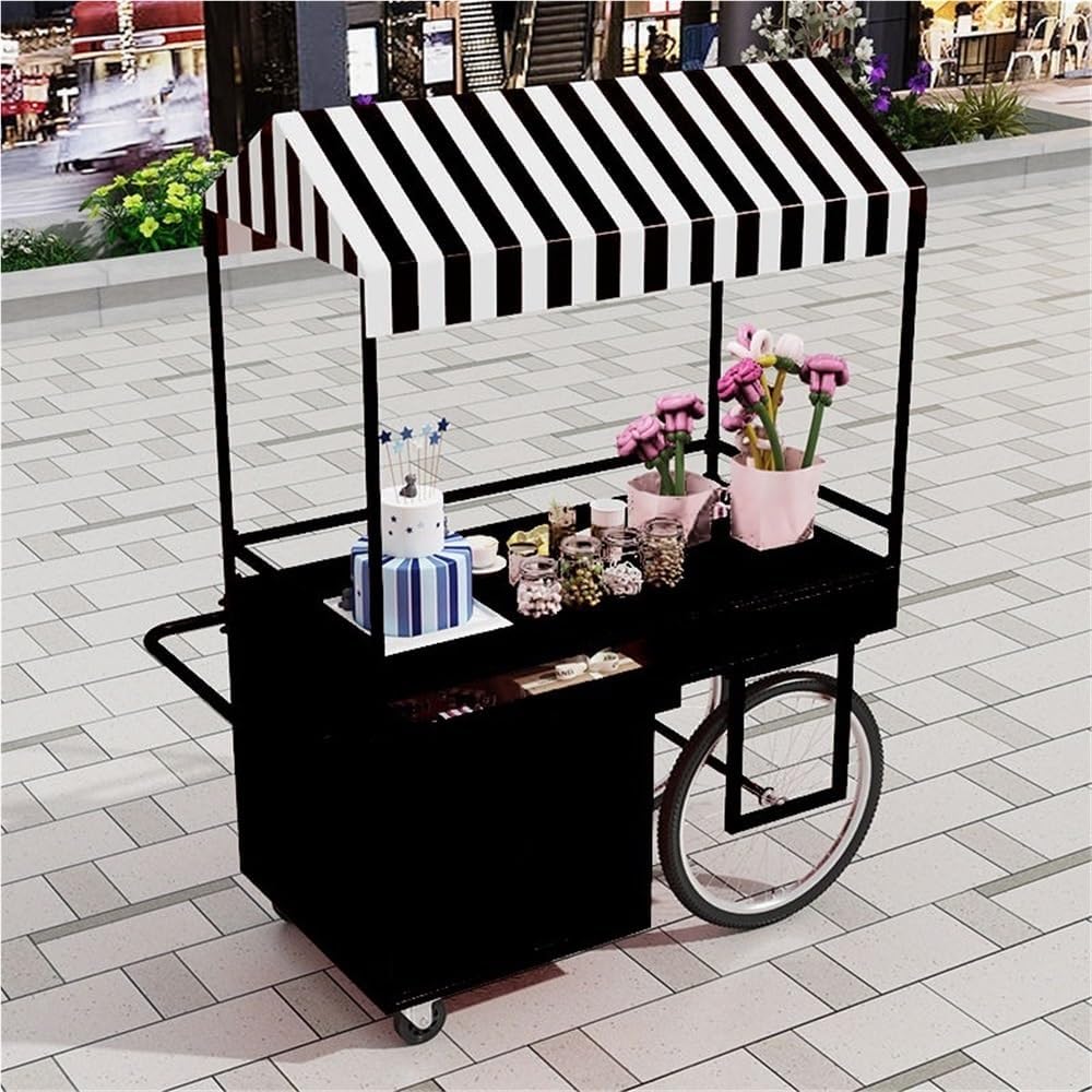 Amazon.com: DEWHXSJ Portable Food Cart with Striped Canopy, Mobile ...