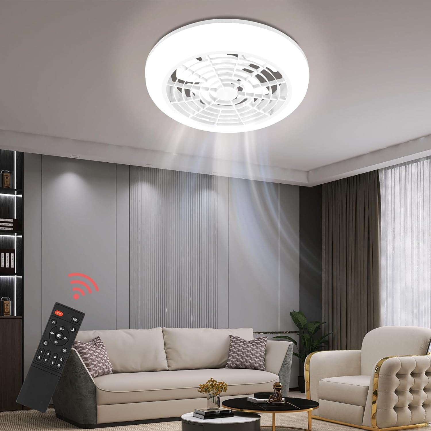 18 Inch Ceiling Fans with Lights, Modern 3 Colors Dimmable LED Ceiling ...