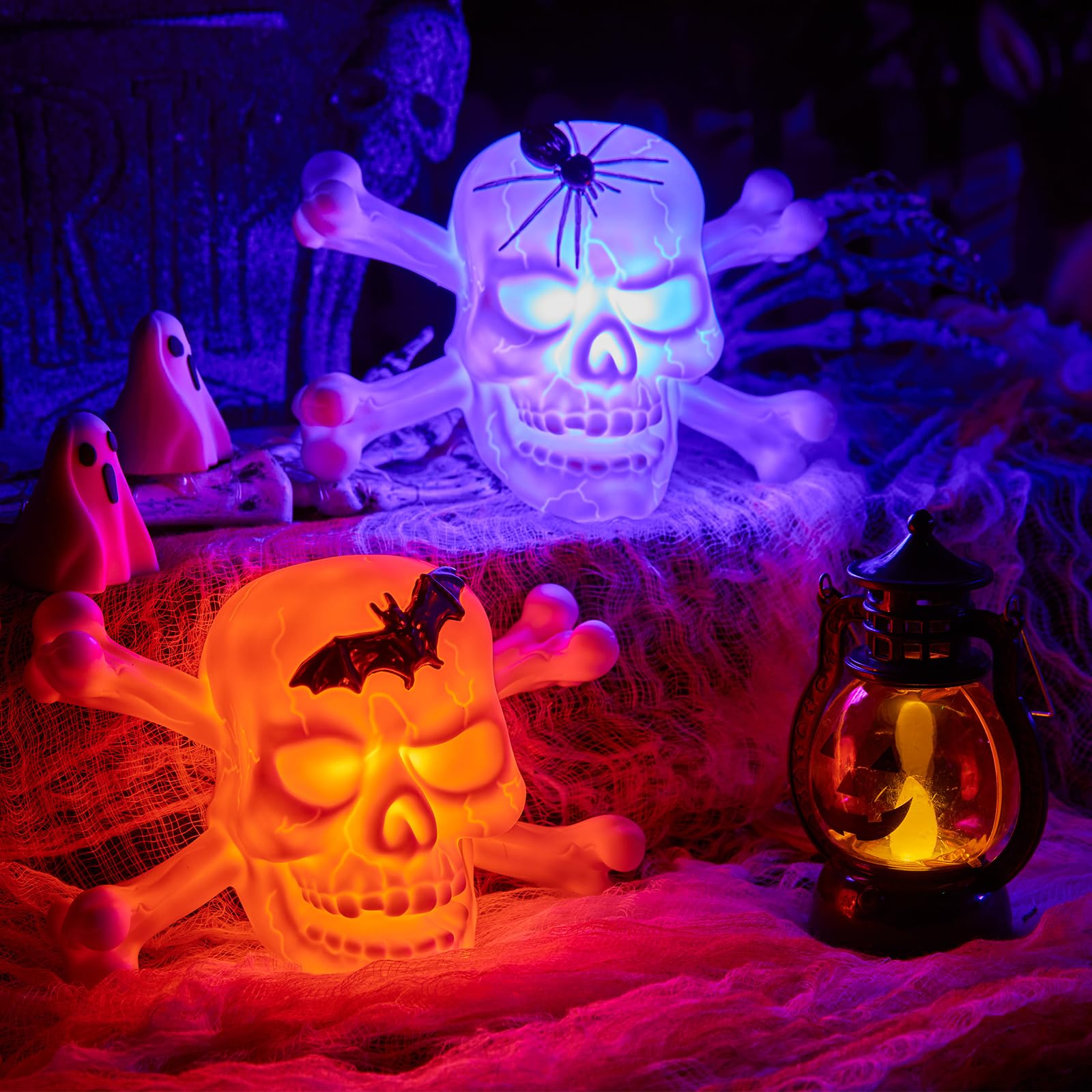 Snapklik.com : Minetom 2 Pack LED Halloween Decoration Skull