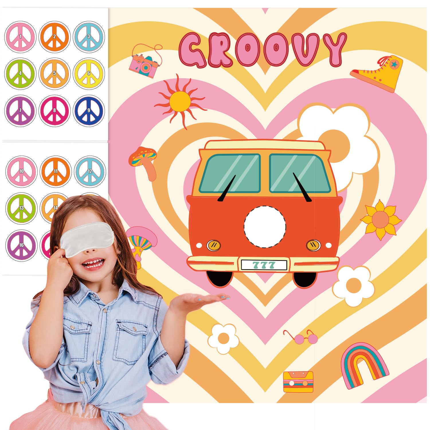 Amazon.com: TYHJOY Groovy Hippie Party Games Pin The Peace Sign on The ...