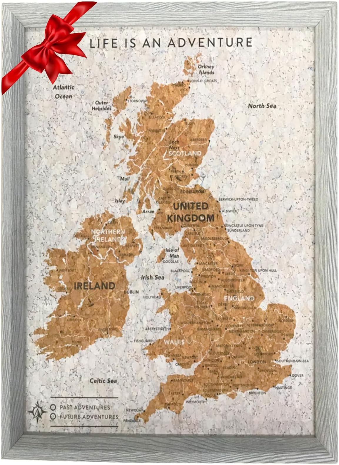 Splosh Travel Map – UK Pin Board in Grey Cork with Wooden Frame for ...