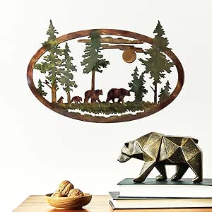 Amazon.com: Hicarer Metal Bear Wall Art Farmhouse Mountains with Trees ...