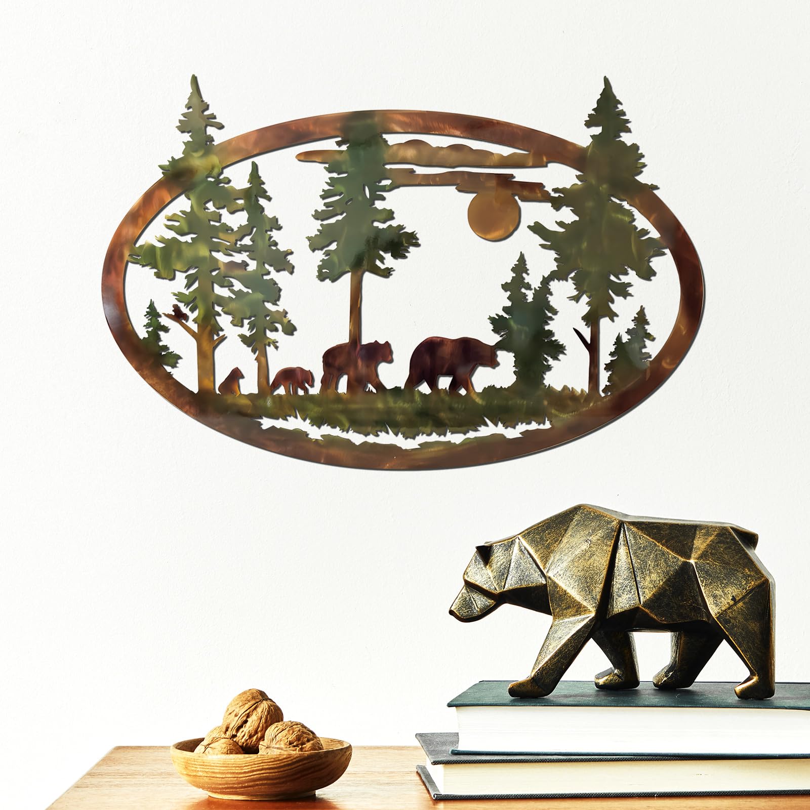 Amazon.com: Hicarer Metal Bear Wall Art Farmhouse Mountains with Trees ...