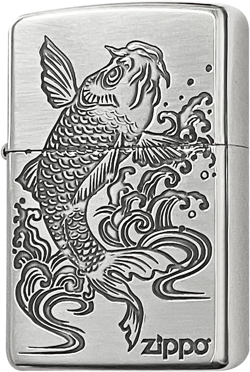 Amazon.co.jp: ZIPPO（ジッポー）2SV-NKOI 和柄 昇り鯉 コイ アンティーク シンプル (シルバー) : ファッション