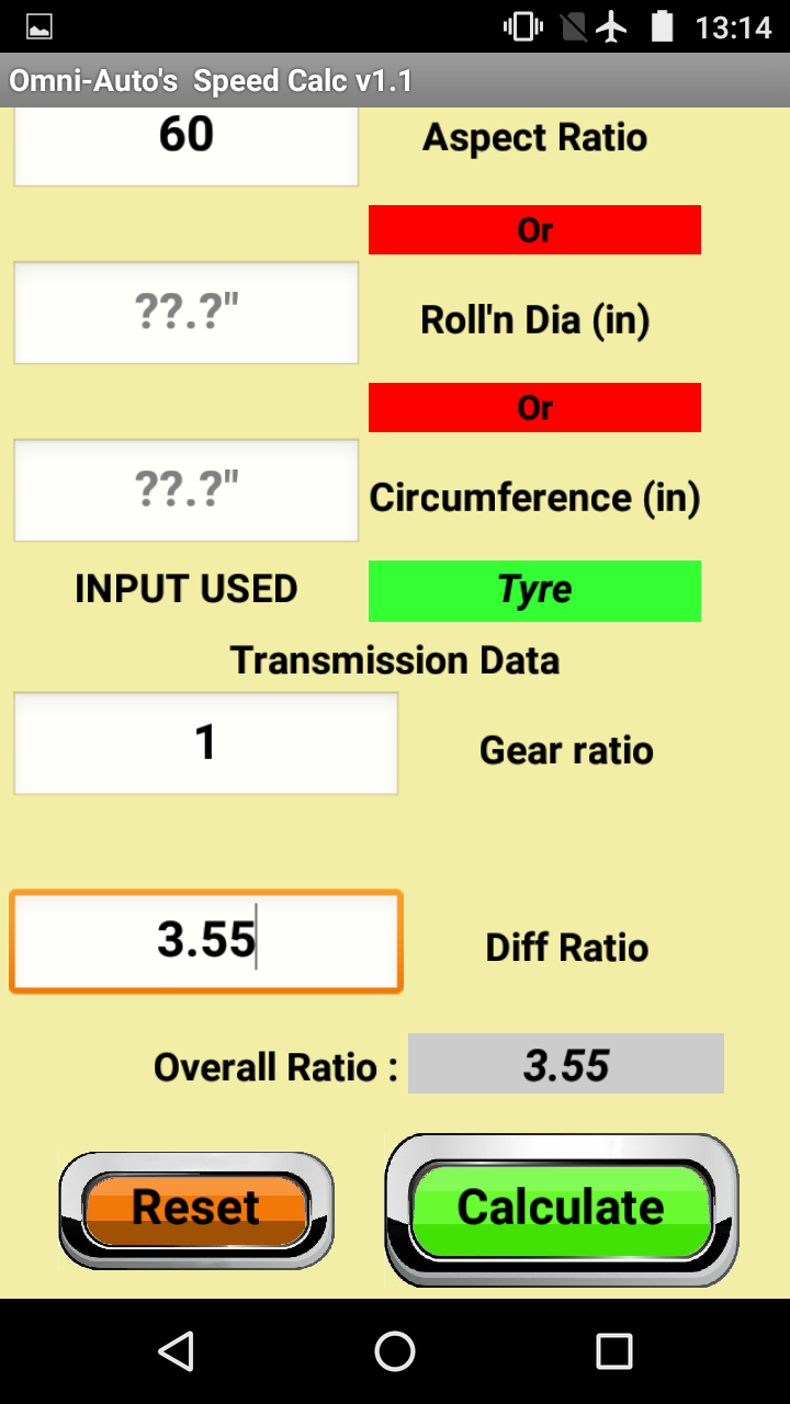 Tire/Tyre Speed Calc - App on Amazon Appstore