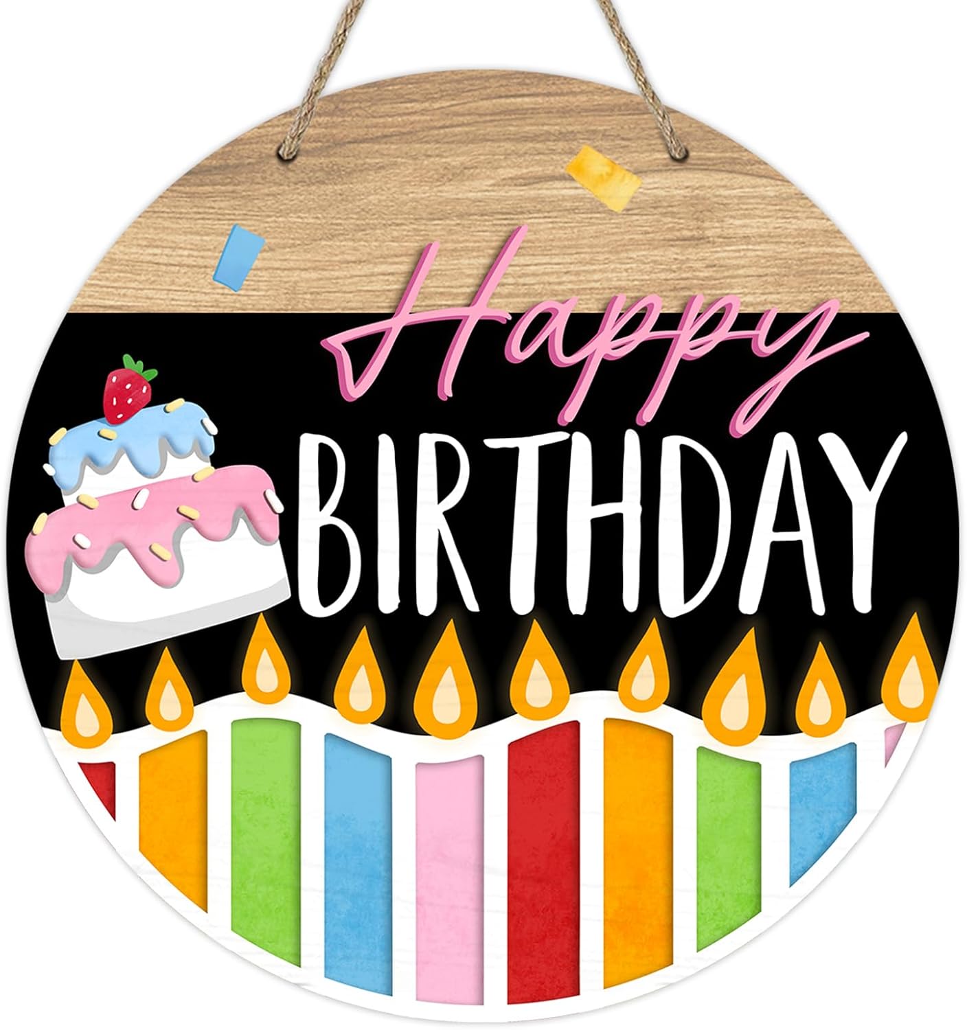 Amazon.com: Deroro Happy Birthday Front Door Sign, Colorful Cake Candle ...