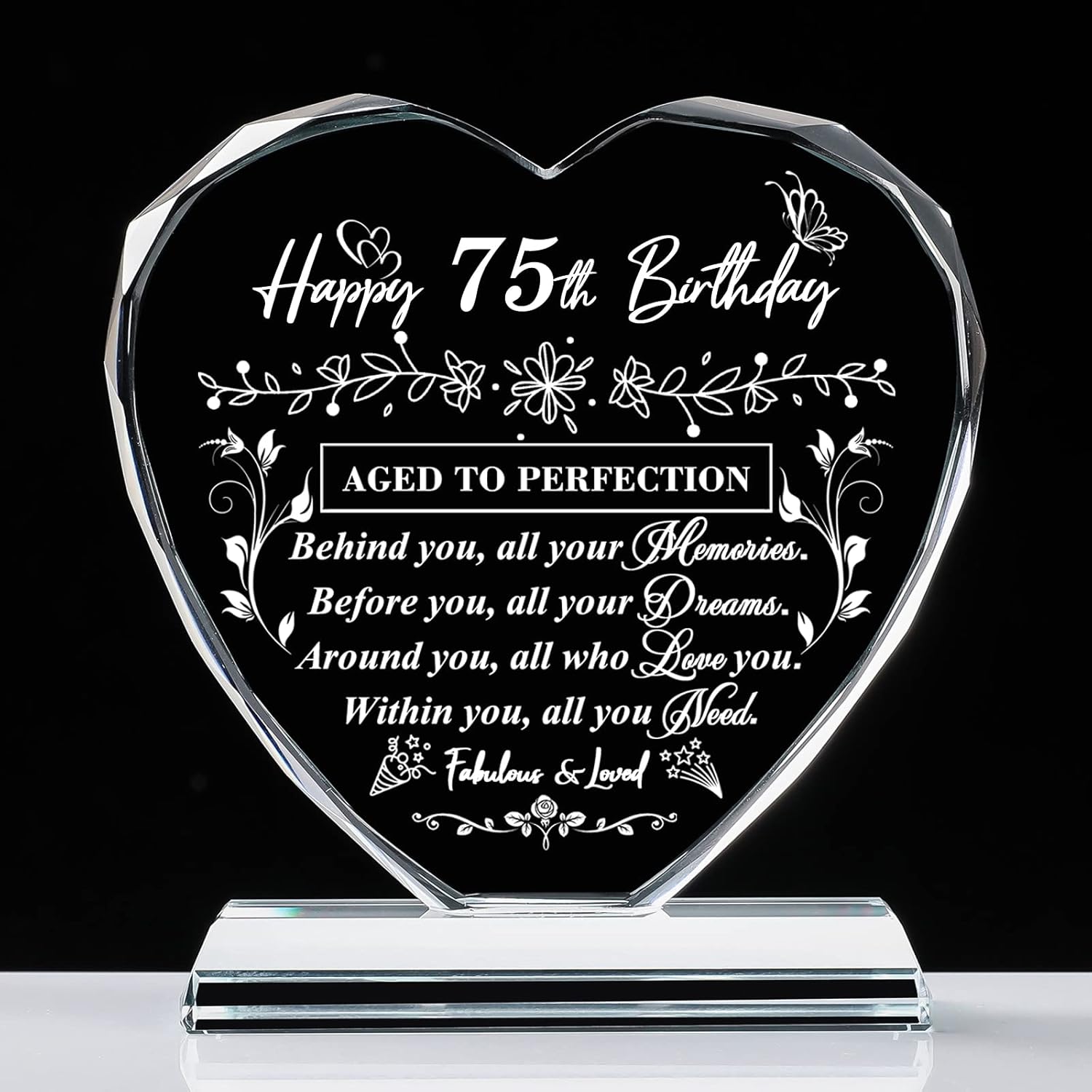 Amazon.com: 75th Birthday Gifts for Women Men, Laser Glass Heart 75th ...