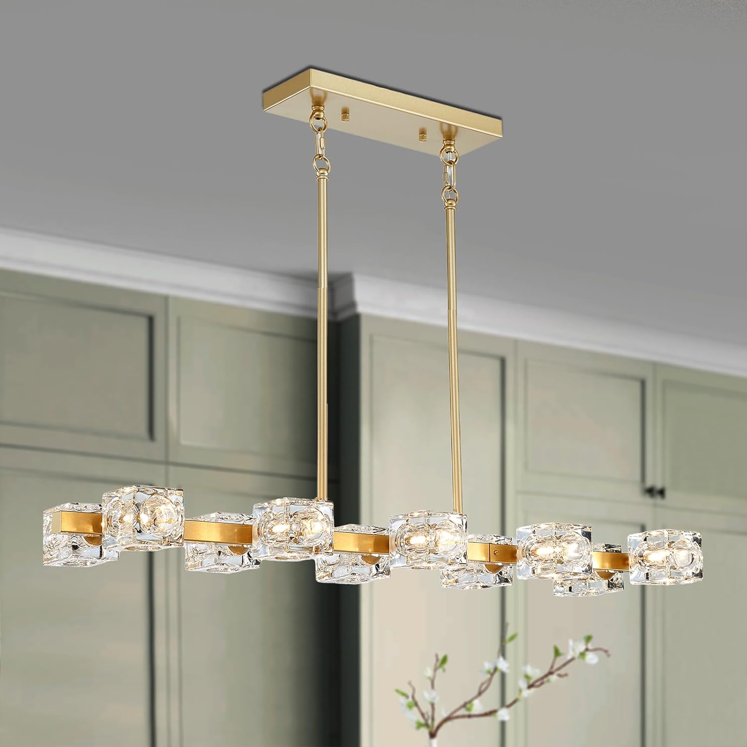 Amazon.com: XINGQI 10-Light Gold Sputnik Chandelier Rectangular Dining Room Light Fixture ...