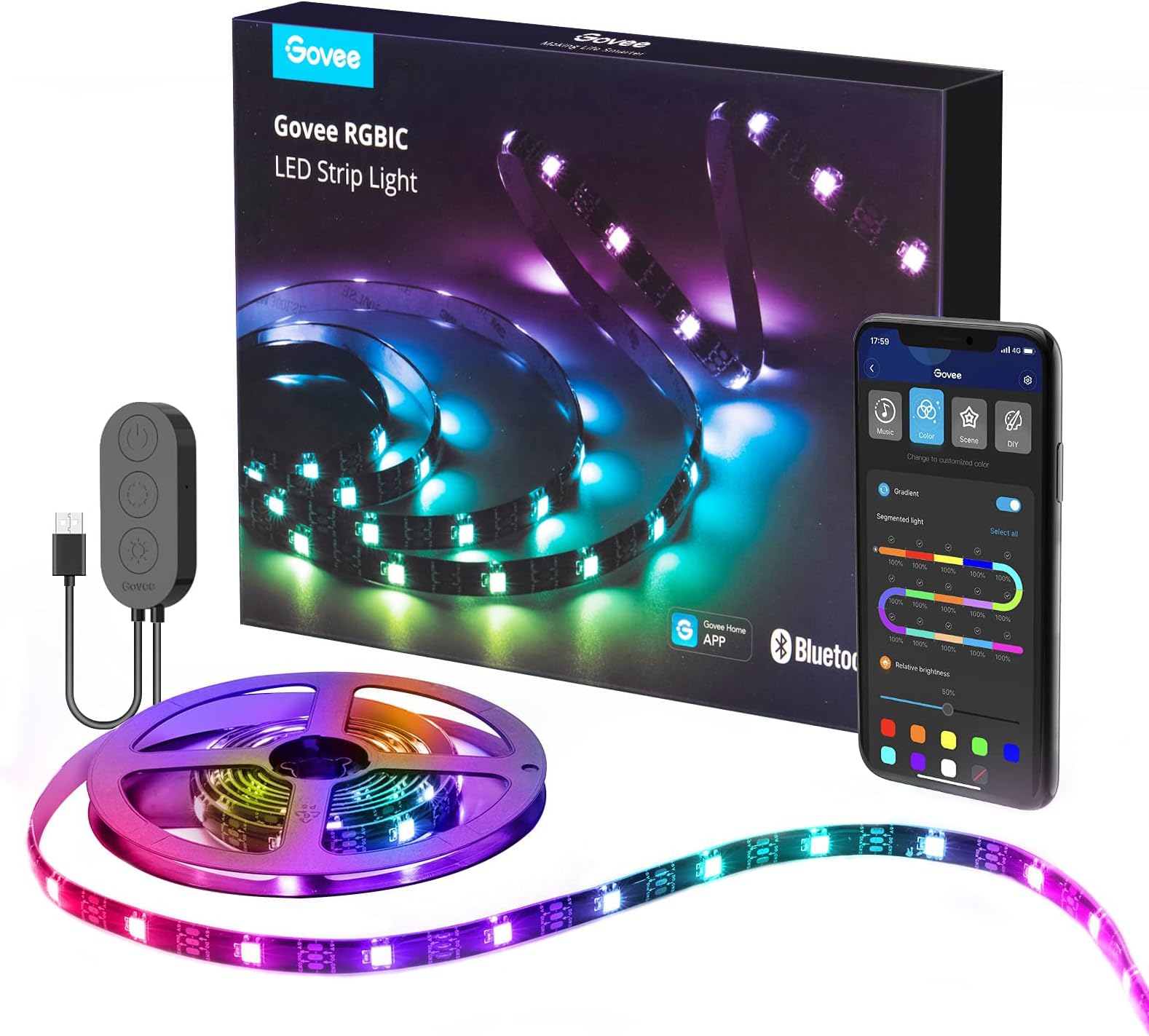 Govee TV LED Backlight, 2M RGBIC Strip Light with Color Changing for 30 ...