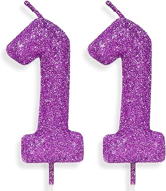 Amazon.com: 11th Glitter Birthday Candles, Purple Pink Birthday Number ...