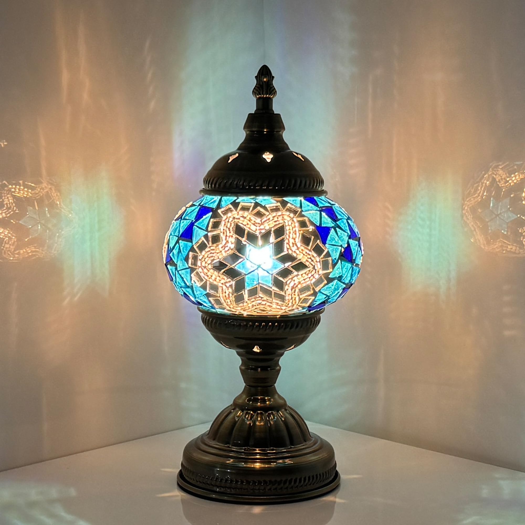 GOGERS Turkish Moroccan Table Lamp Lantern with Handmade Mosaic Glass ...
