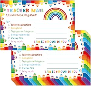Amazon.com: TENDFINE 60 Pcs Rainbow Happy Mail Teacher Notes to Parents ...
