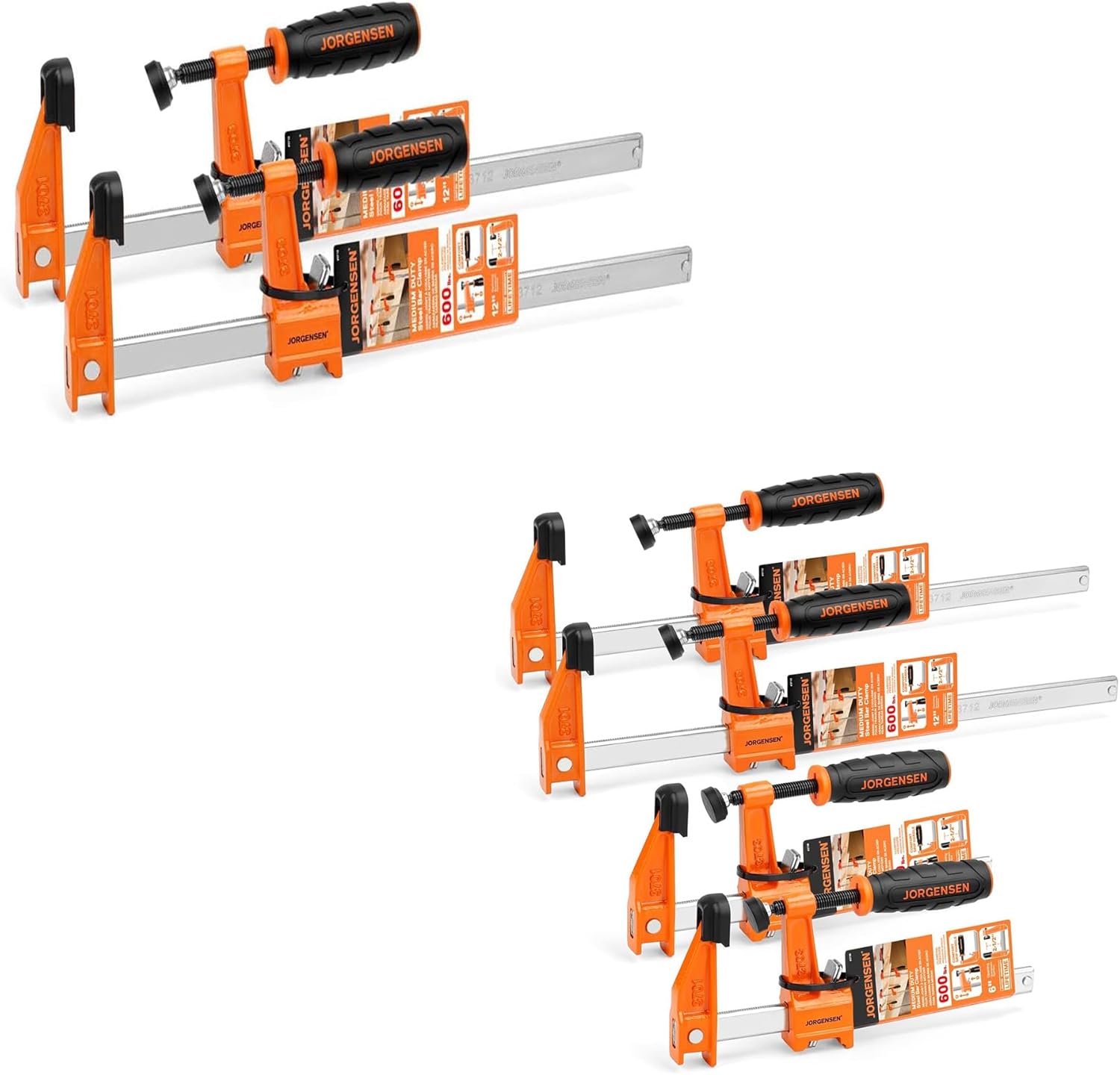 JORGENSEN 6-pack Steel Bar Clamps Set, 6-inch (2) & 12-inch (4) Medium ...