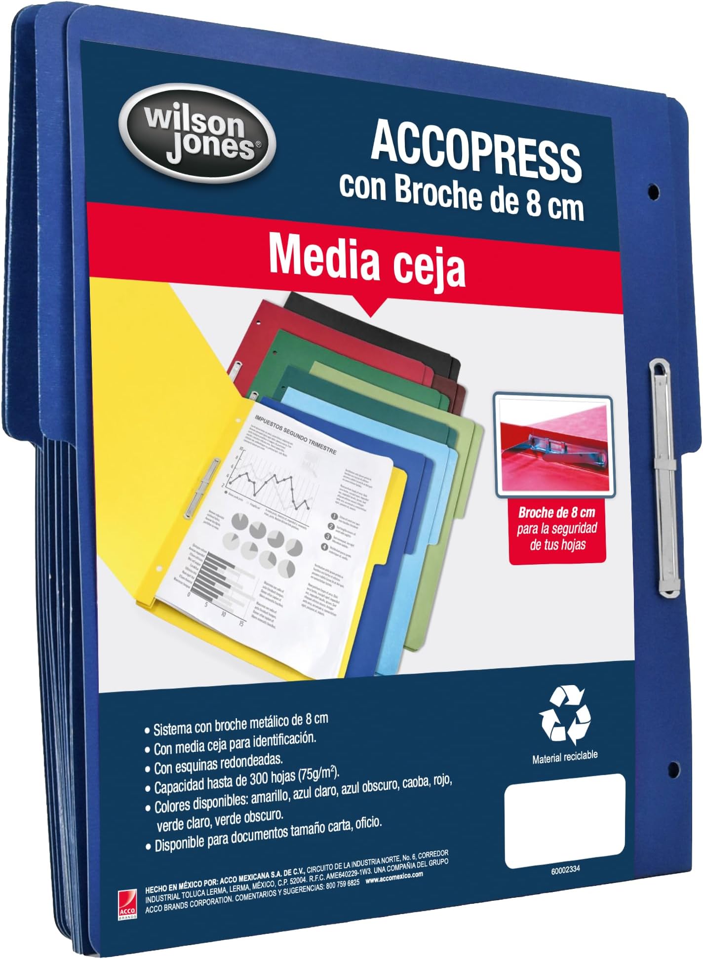 Wilson Jones Accopress Carpeta/Folder con Broche, Oficio, 300 Hojas ...