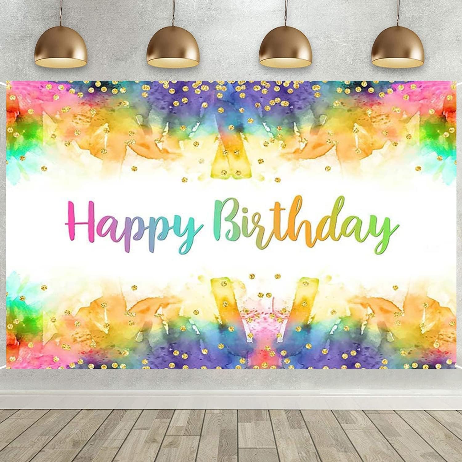 Amazon.com: Rainbow Happy Birthday Party Backdrop Banner Rainbow Colors ...