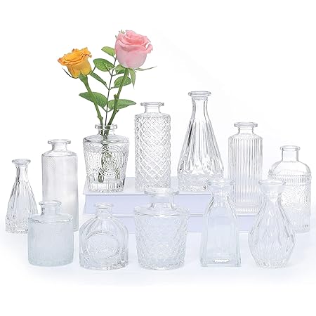 CUCUMI Juego de 14 jarrones de vidrio, pequeños jarrones de ámbar para ...