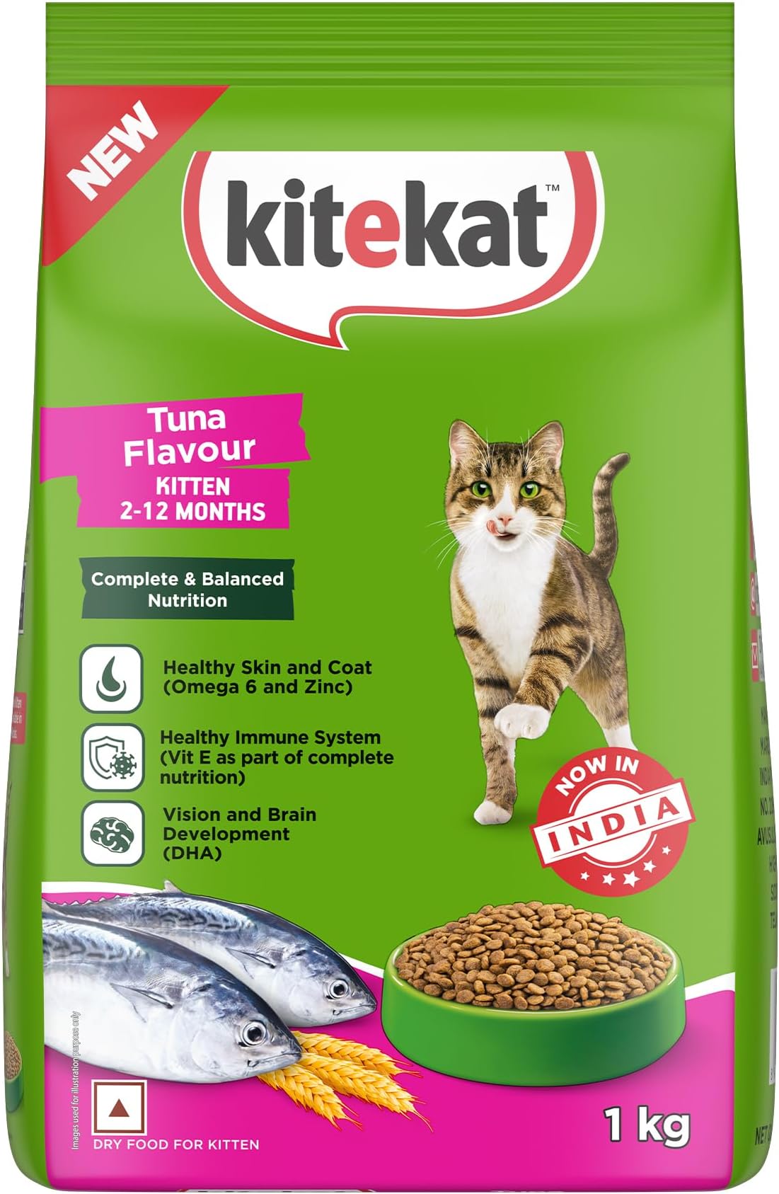 Kitekat Kitten (2-12 Months) Dry Cat Food, Tuna Flavour, 1 kg, Complete ...