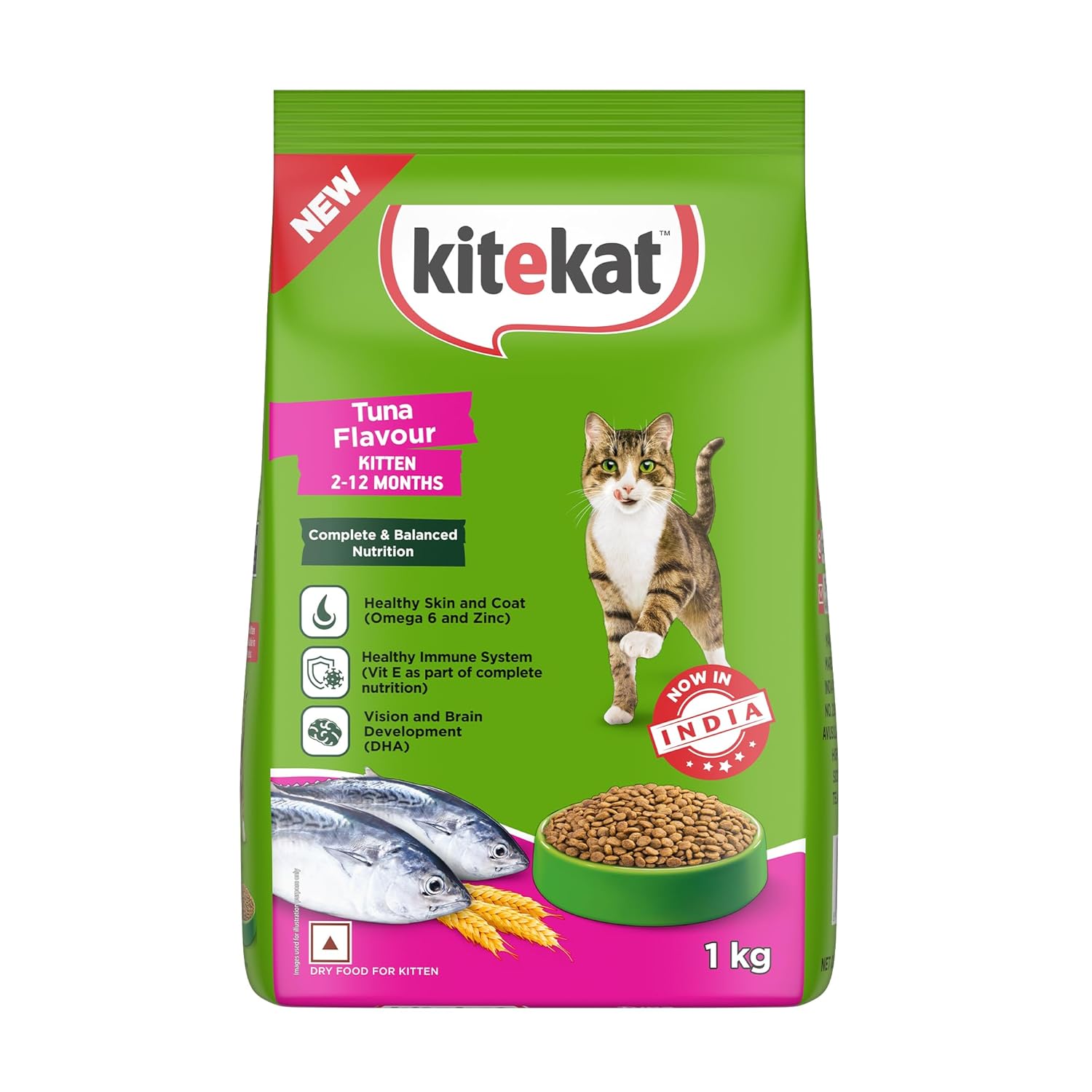 Kitekat Kitten (2-12 Months) Dry Cat Food, Tuna Flavour, 1 kg, Complete ...