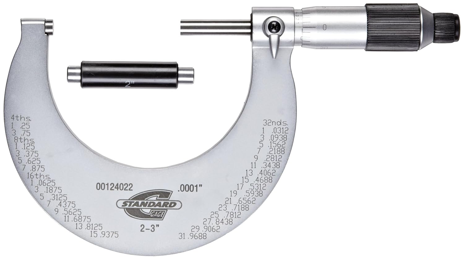 Standard Gage 00124020 Chrome Frame Micrometer, 0-1" Range, 0.0001 ...