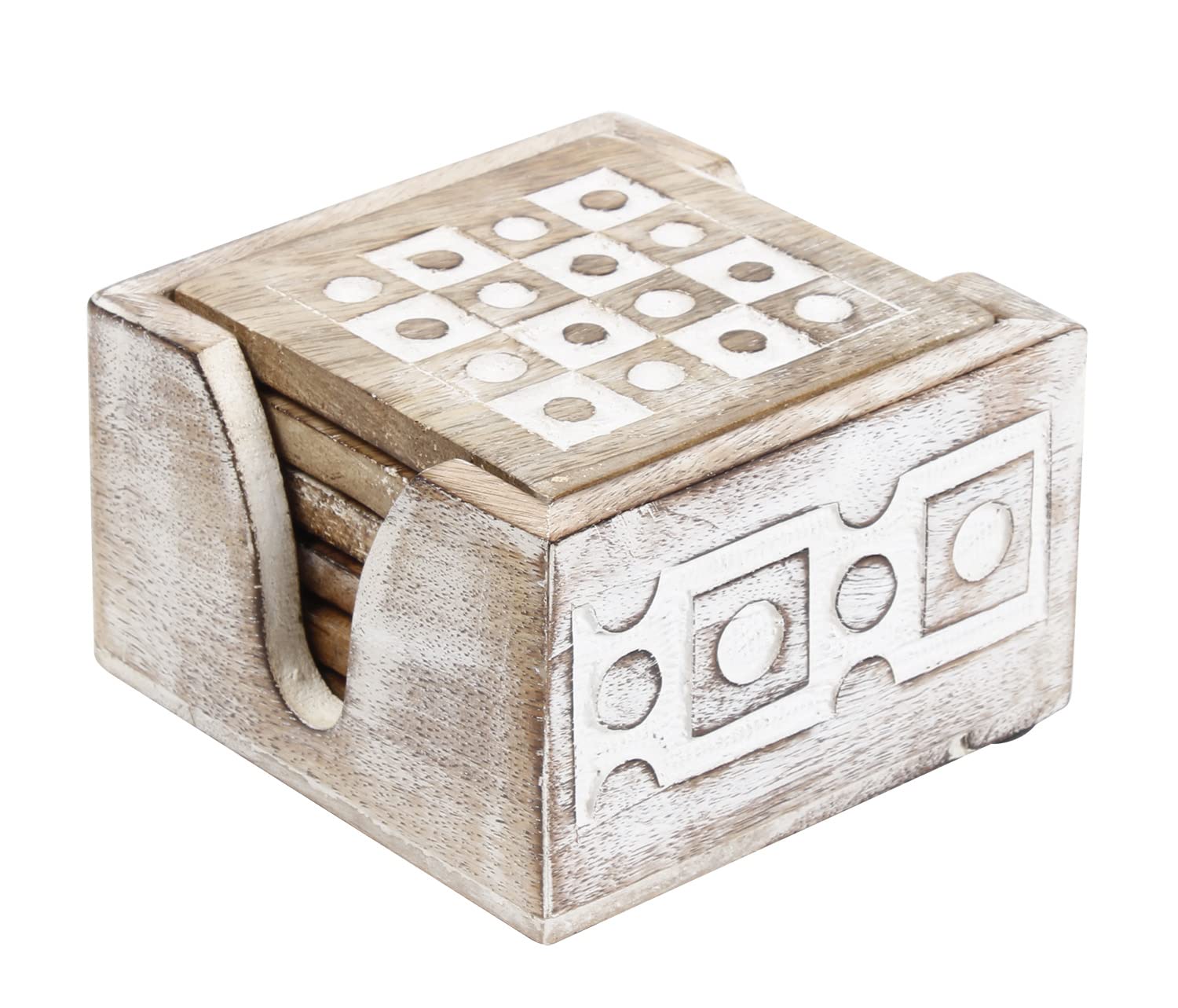 Amazon.com: Wooden Set of 6 Whitewash Coasters for Drink Tea Coffee ...