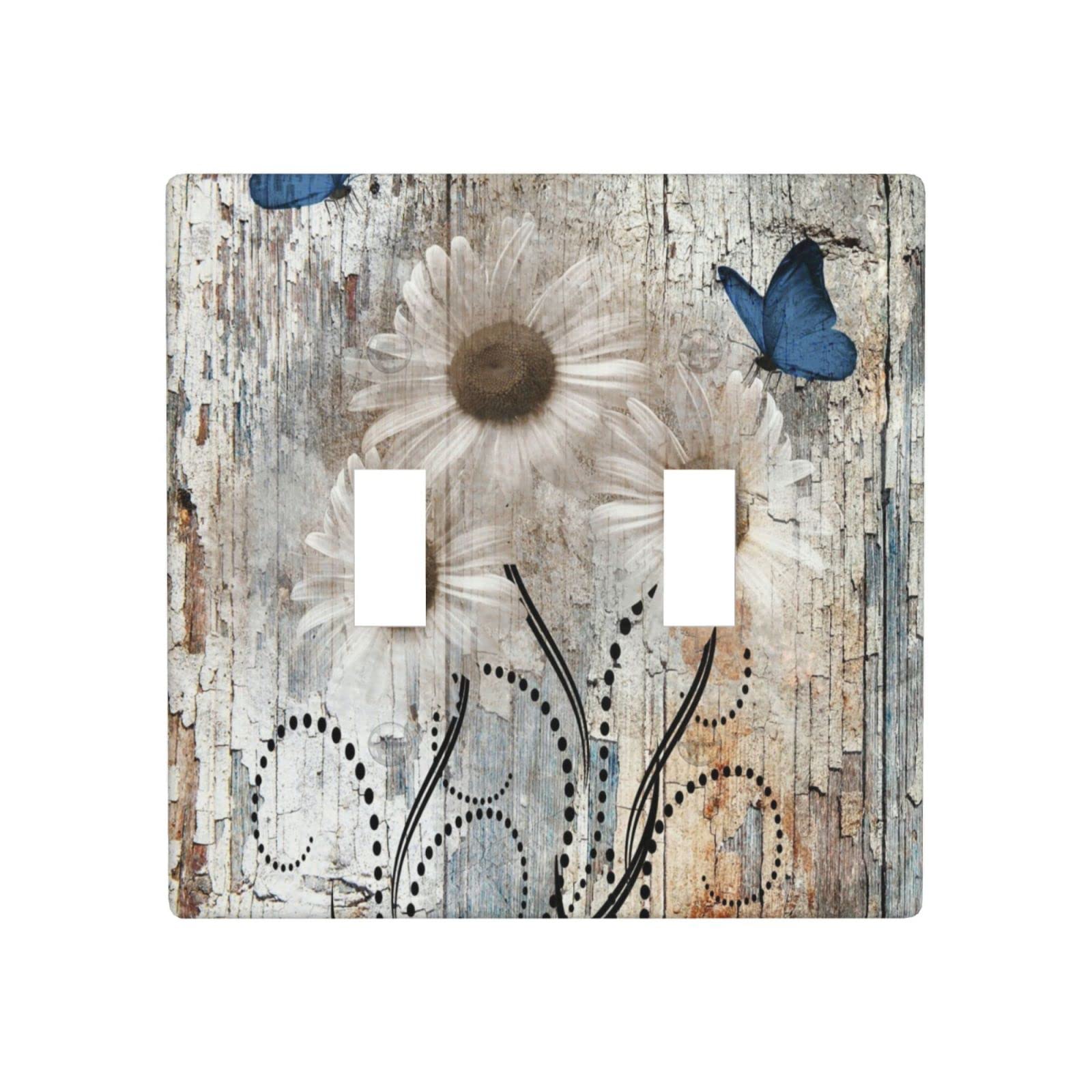 Daisy Flowers Buttterfly Outlet Cover 2-Gang Toggle Receptacle Wall ...