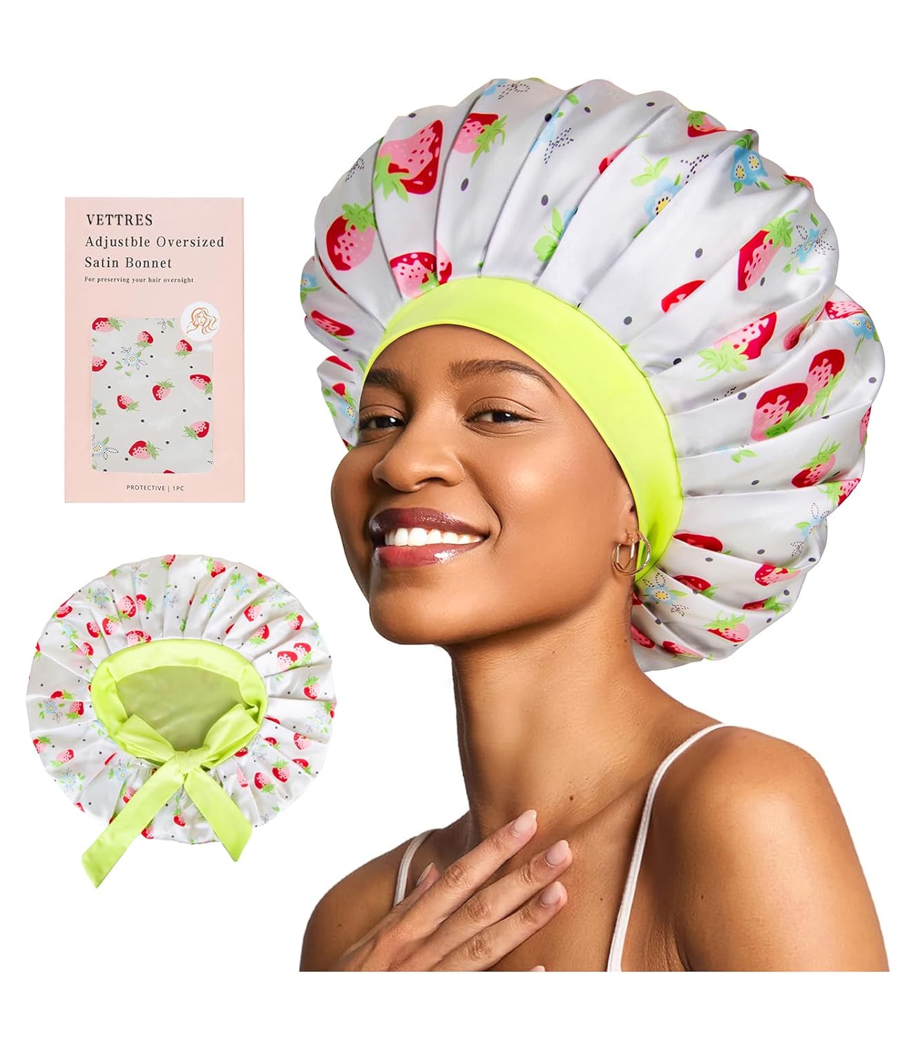 Amazon.com: Vettres Floral Satin Bonnet For Sleeping Women Double Layer ...