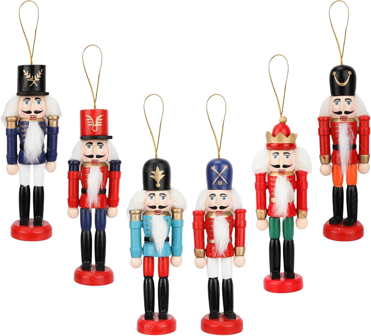 6 Pcs Christmas Nutcracker Ornaments,13cm Mini Christmas Wooden ...